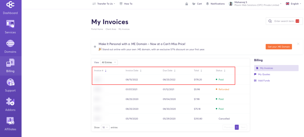 Hostingstep Invoices - Hostingstep